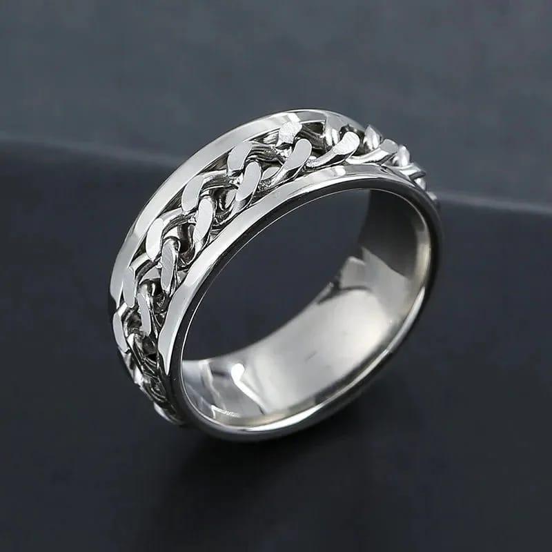 Men’s Stainless Steel Chain Design Ring – Premium Silver Finish – ROVELL